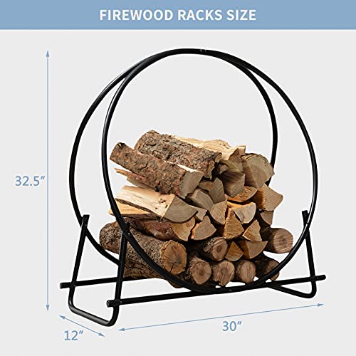 BESHINY 30 Inch Indoor/Outdoor Firewood Racks Tubular Steel Log Rack Hoop