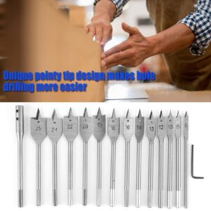 15-Piece Spade Drill Bit Set, 6‑25mm Paddle Flat Bits for Hole Cutter Woodworking, 1/4'' Hex Quick Change Shank Carbon Steel Woodworking Drilling Tools with 6'' Drill Bit Extension