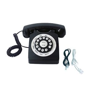 Benotek Beneno Black Retro Landline Telephone Classic Rotary Design Old Fashioned Corded Desk Phone with Ringer for Home and Office, Basic 80s Phones for Senior People