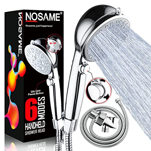 Nosame Newest 6+1 Handheld Shower Head with ON/Off Switch Set High Flow Water Saving ECO Flow Handheld Showerheads with Hose and Brakets for Baby, Pet, RV and Gift,Chrome