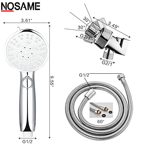 Nosame Newest 6+1 Handheld Shower Head with ON/Off Switch Set High Flow Water Saving ECO Flow Handheld Showerheads with Hose and Brakets for Baby, Pet, RV and Gift,Chrome