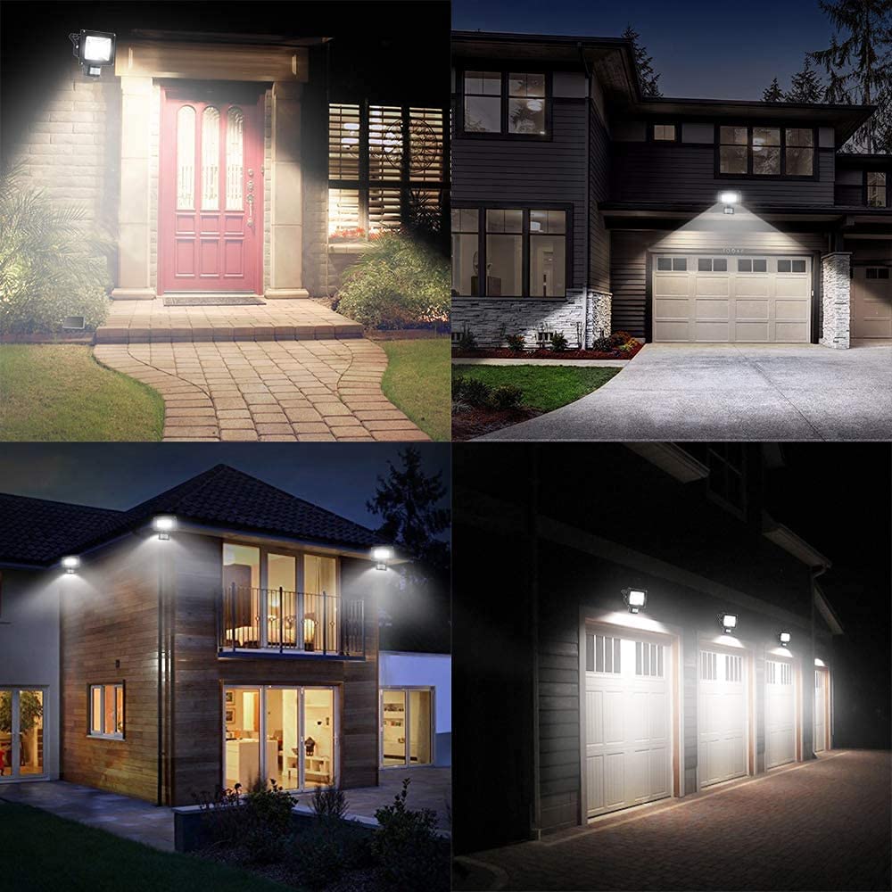 HANNAHONG 10W LED Motion Sensor Flood Light Plug in,PIR Induction Lamp,Dusk to Dawn Outdoor Auto ON/Off Spot,Security,Work,Light,6500K Daylight,IP66 Waterproof,for Garage Yard Patio Porch Lighting