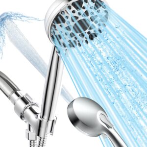 High Pressure Shower Head With Handheld 7 Settings, 5" High Power Hand Held Rain Showerhead with Stainless Steel Hose and Adjustable Bracket