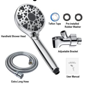 High Pressure Shower Head With Handheld 7 Settings, 5" High Power Hand Held Rain Showerhead with Stainless Steel Hose and Adjustable Bracket