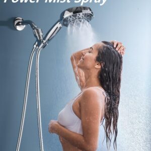 High Pressure Shower Head With Handheld 7 Settings, 5" High Power Hand Held Rain Showerhead with Stainless Steel Hose and Adjustable Bracket