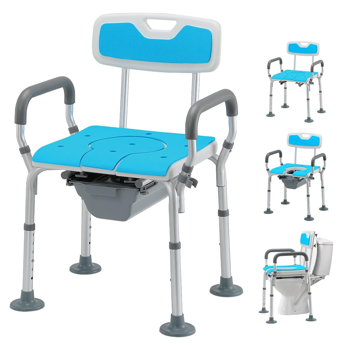 HEAO 4 in 1 Heavy Duty Bedside Commode with Arms and Back 400lbs, Medical Commode Chair with Bucket, Adjustable Padded Commode Chair for Toilet, Potty Chair for Seniors, Adults, Handicapped