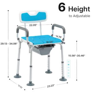 HEAO 4 in 1 Heavy Duty Bedside Commode with Arms and Back 400lbs, Medical Commode Chair with Bucket, Adjustable Padded Commode Chair for Toilet, Potty Chair for Seniors, Adults, Handicapped