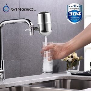 WINGSOL Faucet Filter Reduce Heavy Metals 99.6% Lead, Increase Water pH & Taste NSF/ANSI 42&53, 304 Stainless-Steel 220-Gallon 0.1µm Remineralize Water 5-in-1 Function Water Faucet Filter