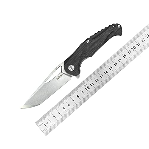 KUBEY Dugu KU210 Outdoor Folding Knife 3.58” Stonewashed D2 Blade and Ergonomics G10 Handle with Stainless Steel Pocket Clip for Hunting Fishing and Camping (Black_)