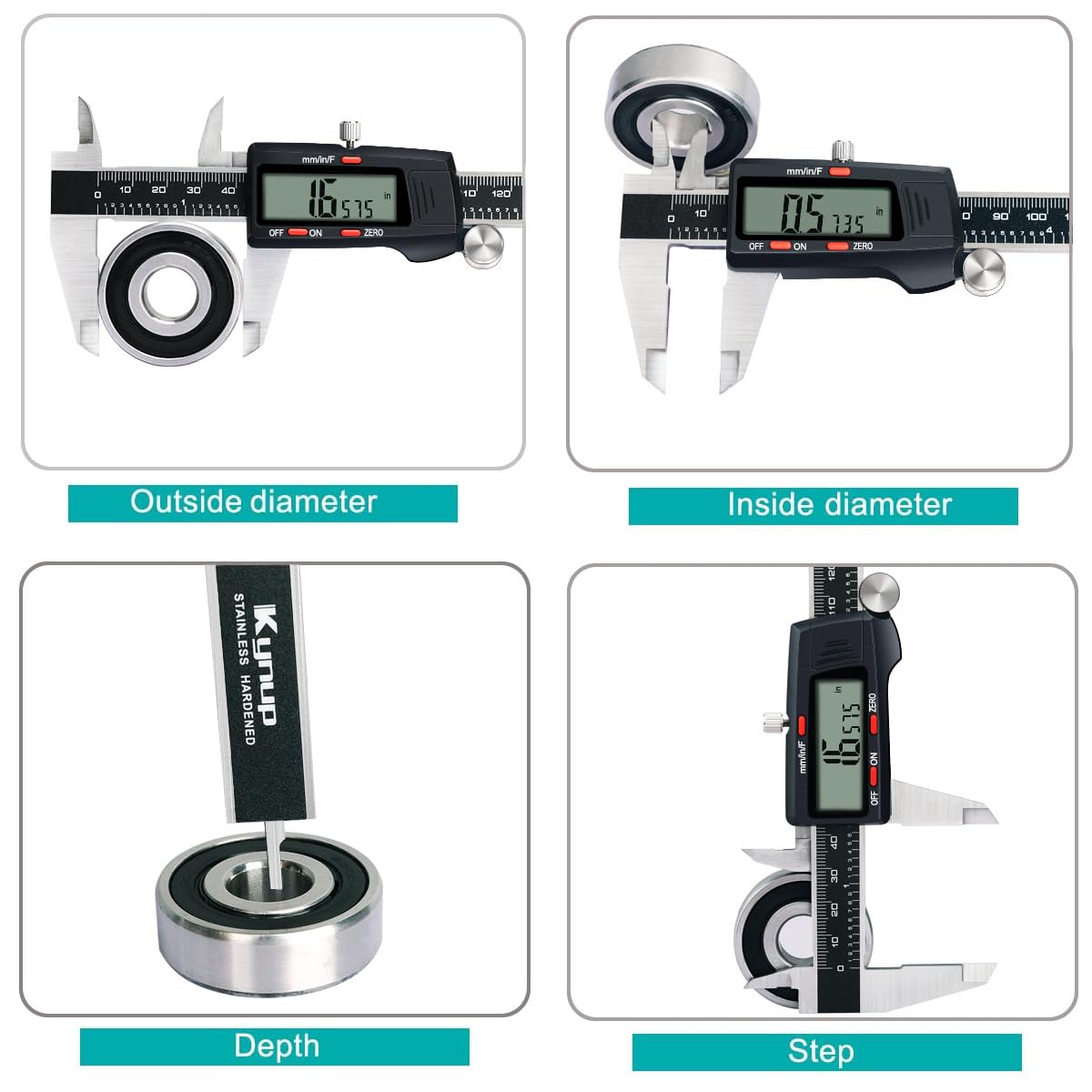 Kynup Caliper Measuring Tool, Digital Micrometer Caliper Tool, Vernier Caliper with Stainless Steel, Large LCD Screen, Auto - Off Feature, Inch Metric Fraction Conversion (6Inch/150mm)