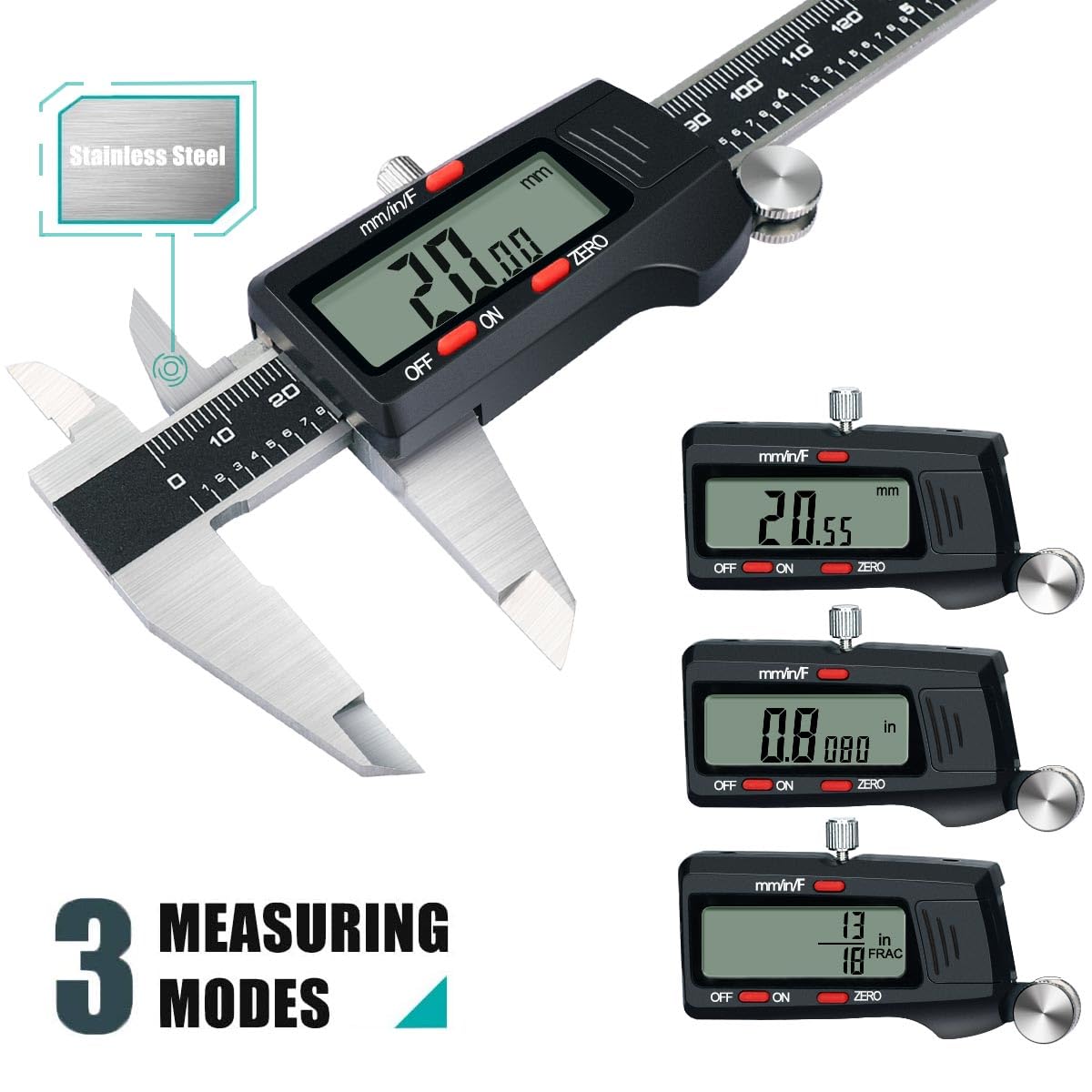 Kynup Caliper Measuring Tool, Digital Micrometer Caliper Tool, Vernier Caliper with Stainless Steel, Large LCD Screen, Auto - Off Feature, Inch Metric Fraction Conversion (6Inch/150mm)