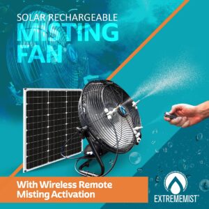 EXTREMEMIST 14” Misting Fan – 3 Mister Nozzles, 20W Solar Panel | Detachable Pump with 16ft. Misting Line | Perfect for Outdoors, Camping, Tailgating