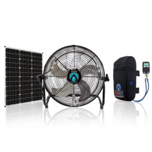 EXTREMEMIST 14” Misting Fan – 3 Mister Nozzles, 20W Solar Panel | Detachable Pump with 16ft. Misting Line | Perfect for Outdoors, Camping, Tailgating