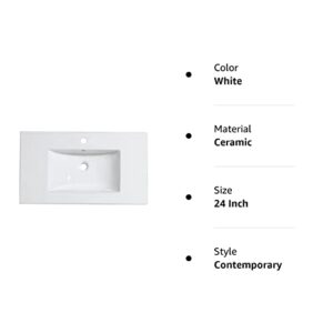 Saint Birch 24" Modern White Ceramic Bathroom Vanity Top Sink, with Single Faucet Hole