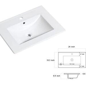 Saint Birch 24" Modern White Ceramic Bathroom Vanity Top Sink, with Single Faucet Hole