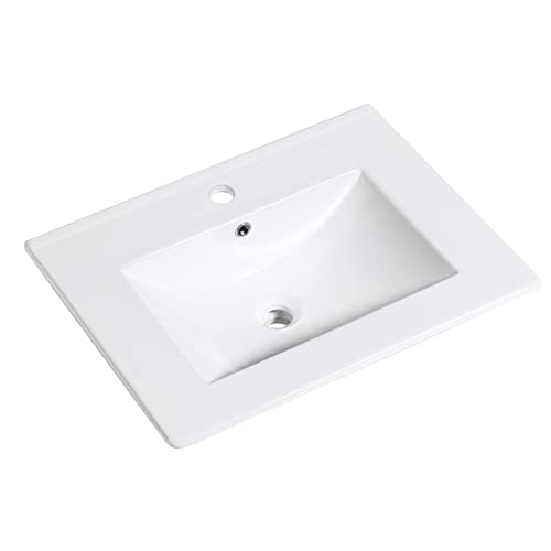 Saint Birch 24" Modern White Ceramic Bathroom Vanity Top Sink, with Single Faucet Hole