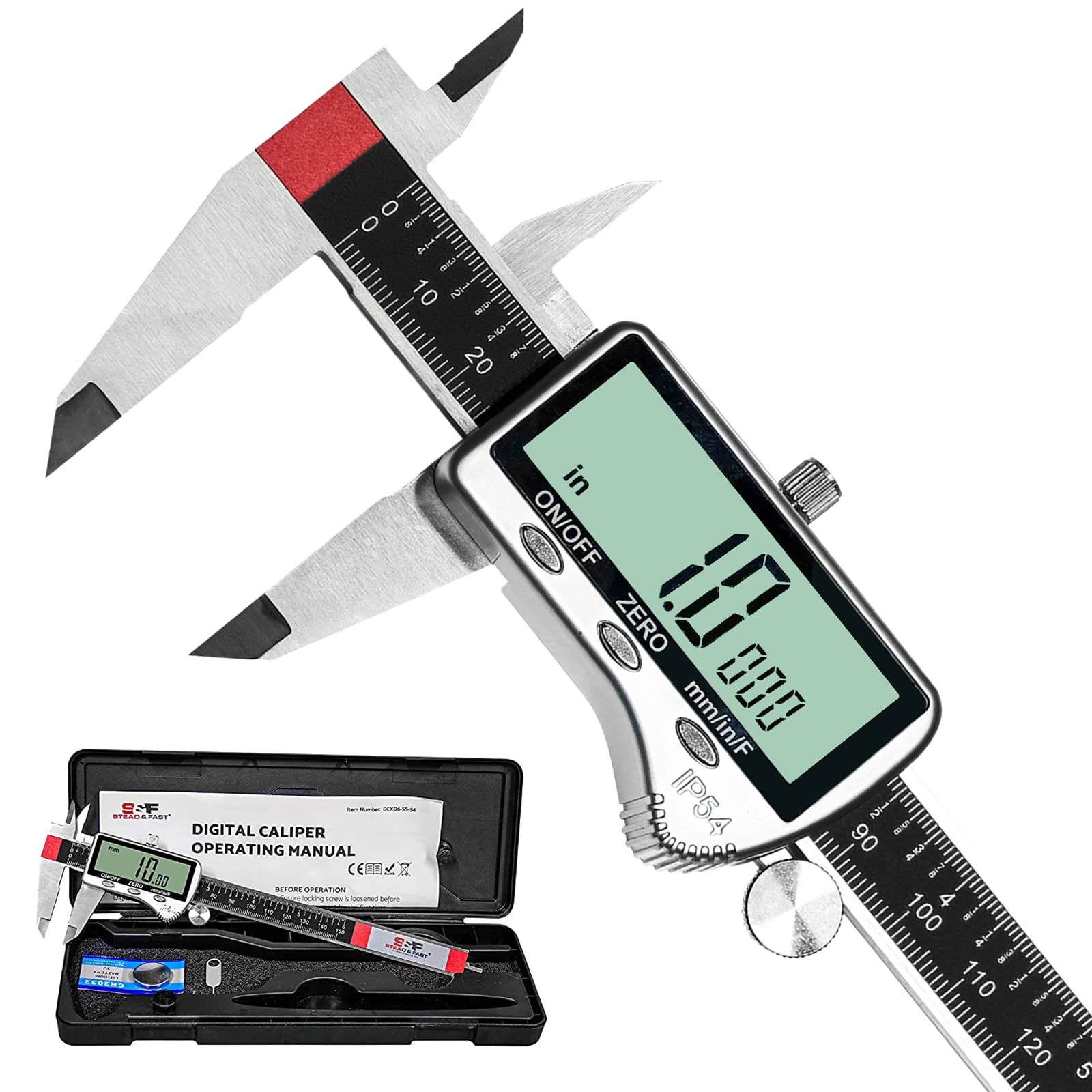 Caliper Measuring Tool 6 inch / 150 mm, Digital Caliper with Extra Large LCD Screen, Digital Micrometer Caliper Vernier IP54 by S&F STEAD & FAST