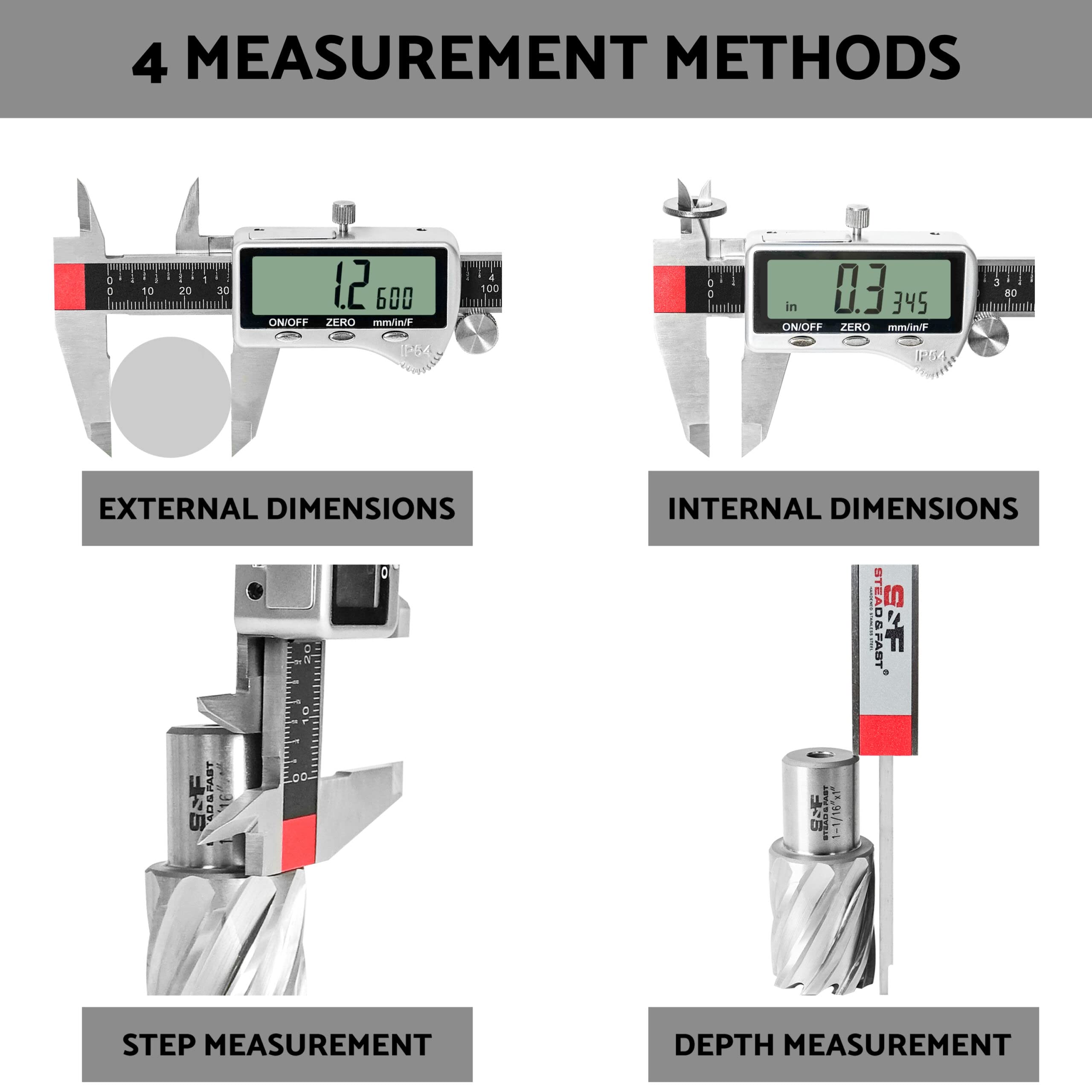 Caliper Measuring Tool 6 inch / 150 mm, Digital Caliper with Extra Large LCD Screen, Digital Micrometer Caliper Vernier IP54 by S&F STEAD & FAST