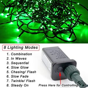 Pooqla Green String Lights St Patrick's Day Decoration, 200 LED 66 ft Indoor Outdoor LED Green Lights, 8 Modes Twinkle Fairy Lights for Yard Patio Wedding Party St Patrick's Day Decoration