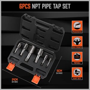 HORUSDY 6-Piece NPT Pipe Tap Set, Sizes Includes 1/8", 1/4", 3/8", 1/2", 3/4" and 1"