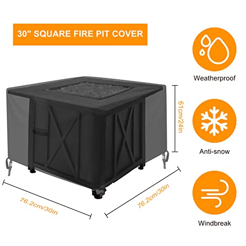 OKPOW Fire Pit Cover Square, Fits 30 inch Gas Firepit, Premium 600D Heavy Duty Waterproof Rip Proof Patio Outdoor Fire Table Protection Covers, Black