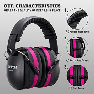 SULWZM Hearing Protection Ear Muffs,NRR 28db Noise Cancelling for Shooting, Mowing, Construction,Rose