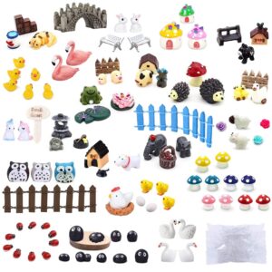 BeelDeel 100 Pcs Miniature Fairy Garden Accessories Outdoor Micro Landscape Figurines, DIY Ornament Fairy Garden Kit, Animals Miniature Figurines for Terrariums Potted Plant Bonsai Garden Decoration