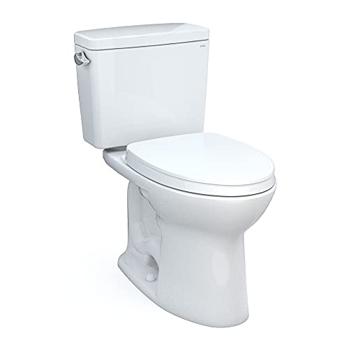 TOTO Drake Two-Piece Elongated 1.28 GPF Universal Height TORNADO FLUSH Toilet with 10 Inch Rough-In, CEFIONTECT, and SoftClose Seat, WASHLET+ Ready, Cotton White - MS776124CEFG.10#01