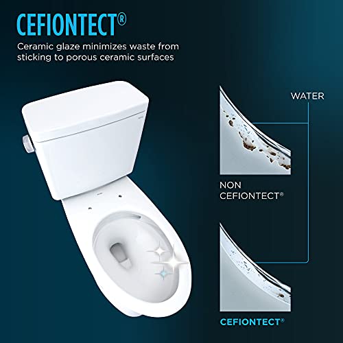 TOTO Drake Two-Piece Elongated 1.28 GPF Universal Height TORNADO FLUSH Toilet with 10 Inch Rough-In, CEFIONTECT, and SoftClose Seat, WASHLET+ Ready, Cotton White - MS776124CEFG.10#01