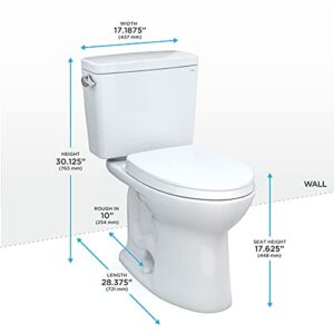 TOTO Drake Two-Piece Elongated 1.28 GPF Universal Height TORNADO FLUSH Toilet with 10 Inch Rough-In, CEFIONTECT, and SoftClose Seat, WASHLET+ Ready, Cotton White - MS776124CEFG.10#01