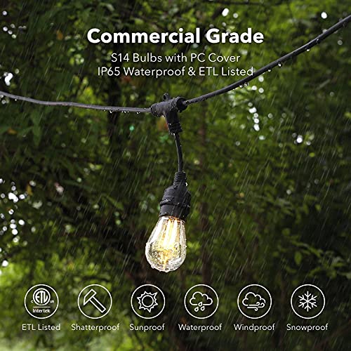 BN-LINK 48ft Outdoor String Lights-Smart Outside String Lights-24 LED Bulbs Dimmable & Shatterproof, 2.4 GHz Wi-Fi & Bluetooth App Control, Works with Alexa/Google Home, IP65 Waterproof & Extendable