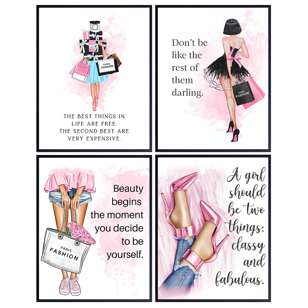 Inspiring Uplifting Encouragement Gifts for Women, Teen Girls - Glam Designer Wall Art - Inspirational Positive Quotes Wall Decor - Motivational Sayings Posters - Glamour Luxury High Fashion Quotes