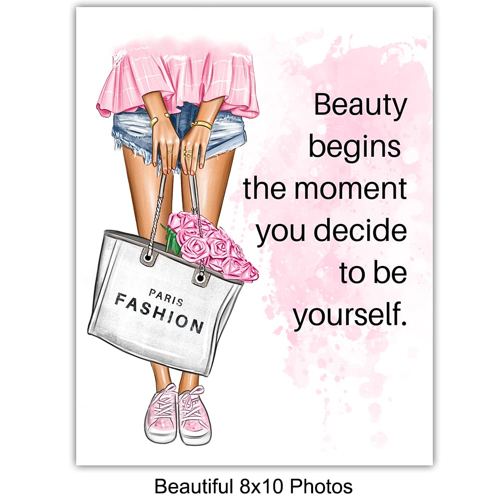 Inspiring Uplifting Encouragement Gifts for Women, Teen Girls - Glam Designer Wall Art - Inspirational Positive Quotes Wall Decor - Motivational Sayings Posters - Glamour Luxury High Fashion Quotes