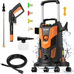 Rock&Rocker Upgraded 1750PSI Pressure Washer, 2.5GPM Portable Electric Power Washer with 360° Spinner Wheels, 4 Quick Connect Nozzles Foam Cannon for Car/Patio/Deck/Home Cleaning