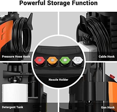 Rock&Rocker Upgraded 1750PSI Pressure Washer, 2.5GPM Portable Electric Power Washer with 360° Spinner Wheels, 4 Quick Connect Nozzles Foam Cannon for Car/Patio/Deck/Home Cleaning