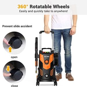 Rock&Rocker Upgraded 1750PSI Pressure Washer, 2.5GPM Portable Electric Power Washer with 360° Spinner Wheels, 4 Quick Connect Nozzles Foam Cannon for Car/Patio/Deck/Home Cleaning