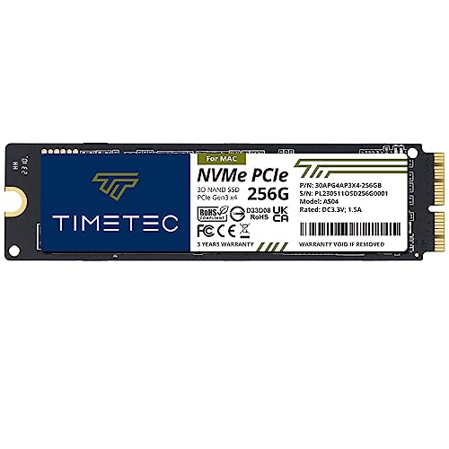 Timetec 256GB MAC SSD NVMe PCIe Gen3x4 3D NAND TLC Read Up to 1,950MB/s Compatible with Apple MacBook Air (2013-2015, 2017), MacBook Pro (2013-2015), iMac (2013-2019), Mac Pro (2013), Mac Mini (2014)