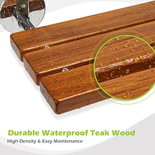 OasisCraft Teak Folding Shower Seat Wall Mounted, Fold Down Shower Bench Waterproof for Bathroom, Shower Chair for Inside Shower for Elderly, Adults, 400lbs Weight Capacity