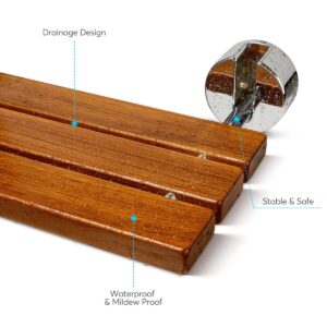 OasisSpace 20” Teak Folding Shower Seat Bench, Medical Wall Mounted Fold Down Shower Seat, 400 lbs Capacity, Teak Shower Bench for Inside Shower Foldable Bathroom Stool Seating Chair