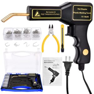 plastic welder, 110v car bumper repair kit, hot stapler welding machine with 4 types flat/outside corner/inside corner/wave staples carry case plier cutter, fender fairing welding systems, black