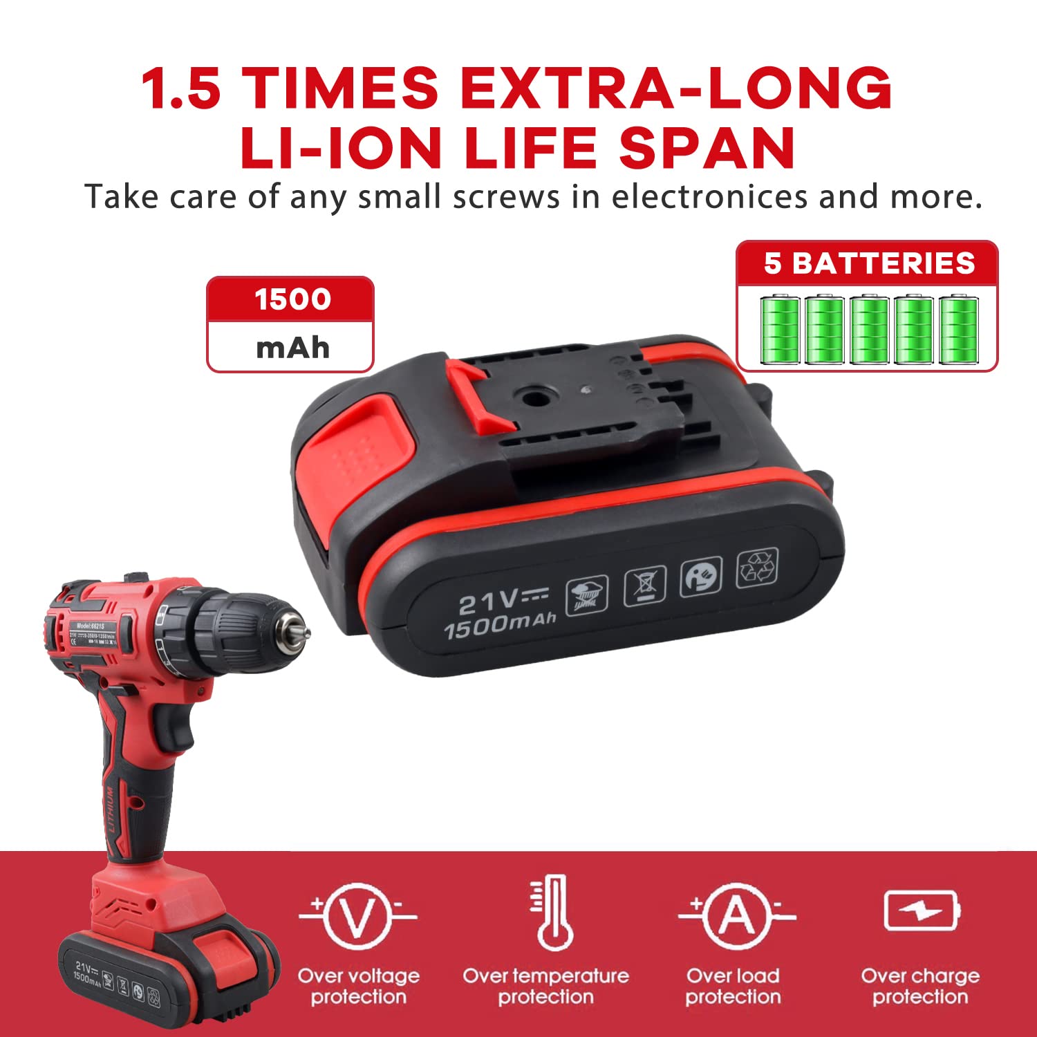 jar-owl Cordless Drill Set, 21V Brushless Drill Driver Kit, 1x 1.5Ah Li-ion Batteries, 319 In-lbs Torque, 3/8”Keyless Chuck, 2-Variable Speed, 25+1 Clutchfor for Home Tool Kit