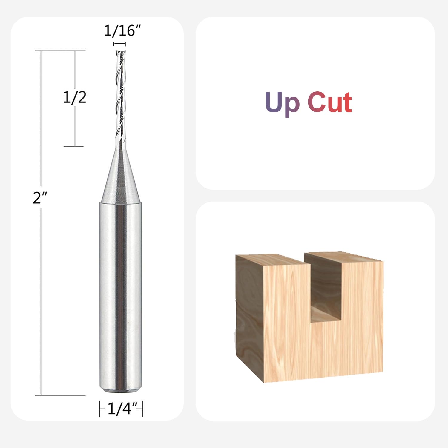 SpeTool 1/16 inch Cuting Diameter Spiral UP Cut Router Bit with 1/4 inch Shank 2 Flute Plunge CNC End Mill