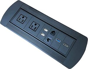 impecgear power plug in-desk power center table top grommet furniture power data center/2 cat6/1 hdmi/1 usb/1 type-c/2 ac power/1 usb pass thru (black)