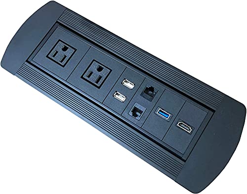 Impecgear Power Plug in-Desk Power Center Table Top Grommet Furniture Power Data Center/2 CAT6/1 HDMI/1 USB/1 Type-C/2 AC Power/1 USB Pass Thru (Black)