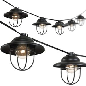 jonathan y jyl8703a indoor outdoor rustic farmhouse incandescent g40 metal cage shade string lights garden patio backyard porch balcony, 10 ft. 10-light, black