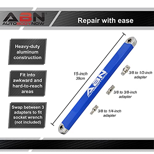 ABN Extension Wrench, 15in - 3/8in Adapter SAE Non-Swivel Leveraging Ratchet, Socket Wrench Tool with 3 Adapters