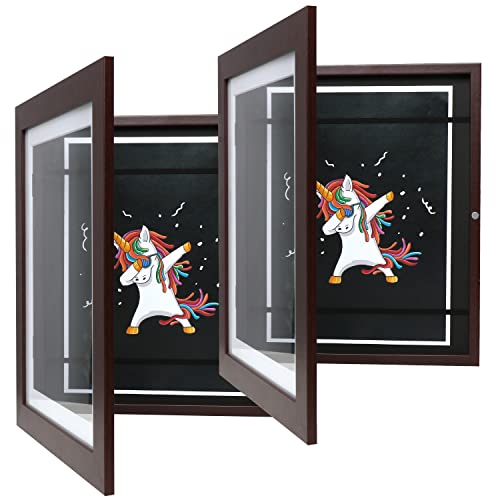 FrameWorks 10” x 12.5” Mahogany Wooden Kid Art Frame with Gallery Style Edges, Tempered Glass, and Elastic Straps 2-Pack