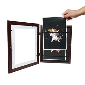 FrameWorks 10” x 12.5” Mahogany Wooden Kid Art Frame with Gallery Style Edges, Tempered Glass, and Elastic Straps 2-Pack