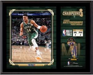 sports memorabilia giannis antetokounmpo milwaukee bucks 12in x 15in 2021 nba finals champion sublimated player plaque - nba team plaques and collages