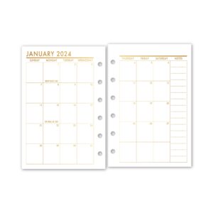 foiled pocket rings month on 2 pages deluxe planner calendar refill, 3.2" x 4.7" | 81mm x 120mm, sunday start, dated monthly view, choose 12 months